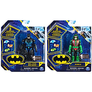 DC Comics Batman 4-inch Bat-Tech Batman and Robin Action Figures with 6 Mystery Accessories, for Kids Aged 3 and up, Amazon Exclusive