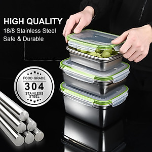 UPTRUST Stainless Stainless Steel Food Storage Containers | Leak Proof & Airtight Lids | Set of 5 Containers BPA Free that are Dishwasher & Freezer Safe, Green
