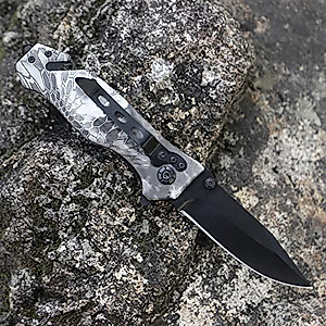 PHOELUXE Pocket Folding Knife –EDC Knife,Tactical Knife,Hunting Knife. Feather pattern aluminum handle 3Cr13Mov Blade. Speed Safe Spring Assisted Opening Knifes with Liner Lock,Thumb Stud,Rope Cutter,Glass Breaker and Pocketclip for Indoor Outdoor