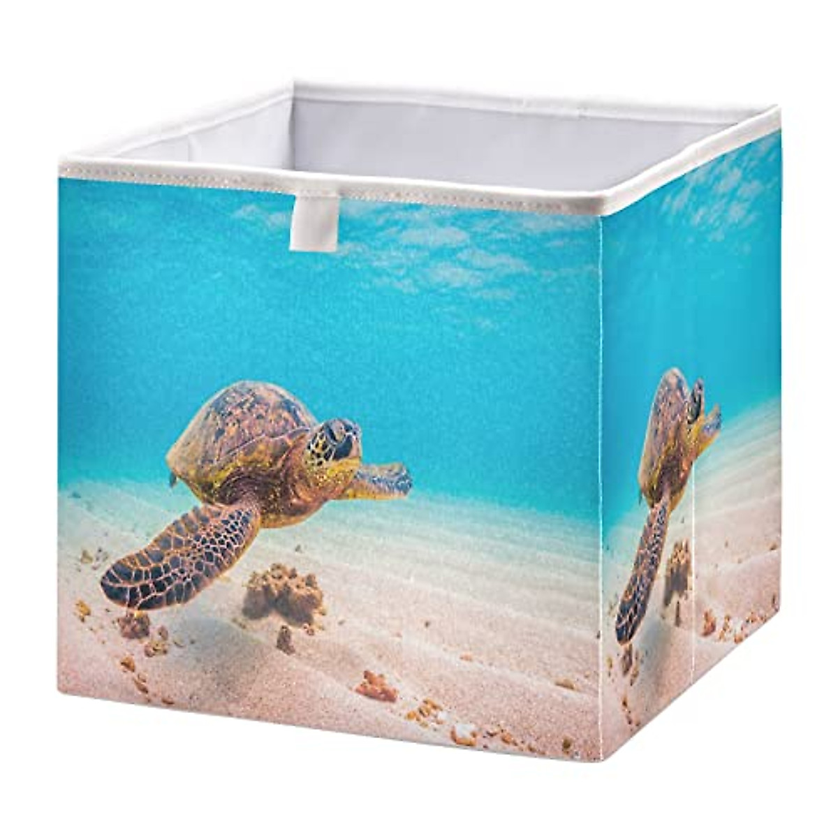 ALAZA Collapsible Storage Cubes Organizer,Hawaiian Green Sea Turtle Under Ocean Storage Containers Closet Shelf Organizer with Handles for Home Office