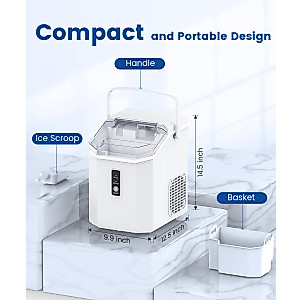 COWSAR Ice Maker, Nugget Ice Maker Machine, Portable Ice Machine with Self-Cleaning, 34Lbs/Day, Ice Makers Countertop with Handle, Ice Scoop and Basket for Home Office Party, White