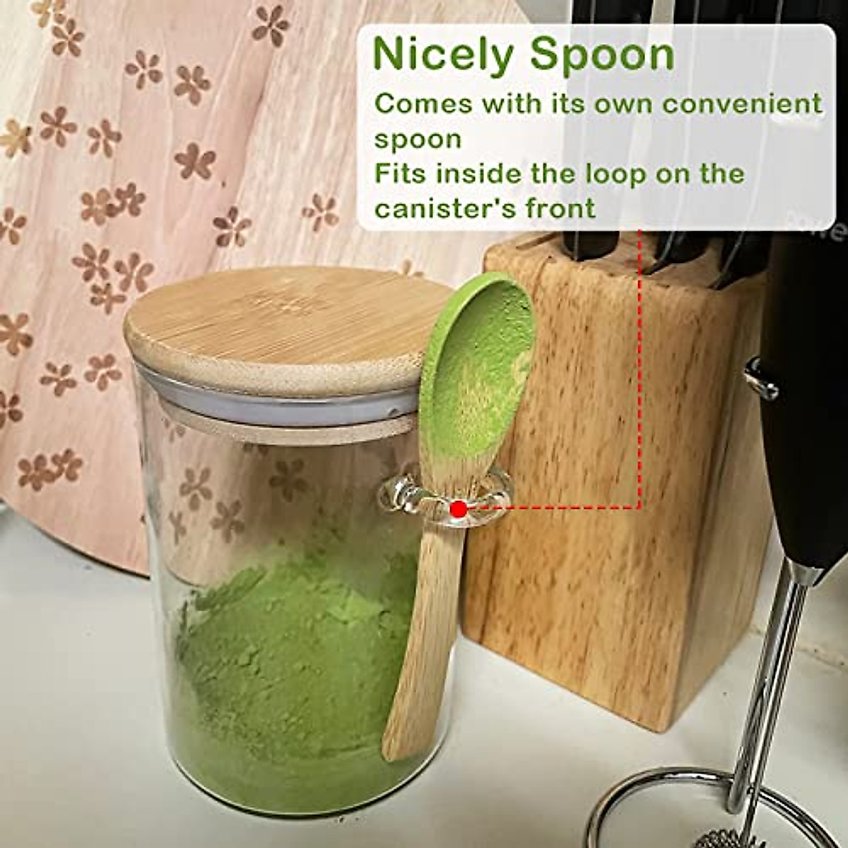 Set of 4 Airtight Glass Jars with Bamboo Lids and Spoons - 20oz Decorative and Durable Borosilicate Glass Canisters Perfect for Storing Coffee Beans,Tea,Flour,Sugar,Nuts,Candy,Bath Salts and More