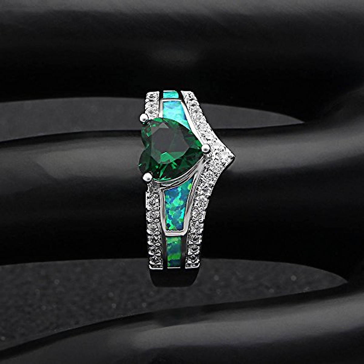 Ginger Lyne Collection Heart Shape Promise Ring for Women Cubic Zirconia CZ Simulated Opal Ring Engagement Ring for Her Gift Idea Fashion Jewelry