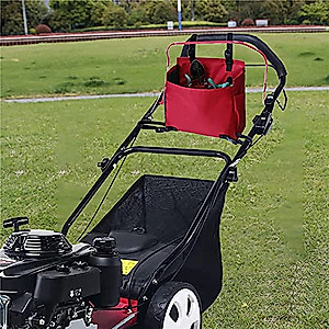 Lawn Mower Organizer Bag - 600D Heavy Duty Hanging Mower Storage Pocket Garden Tool Pouch Accessories for Outdoor Gardening, 13" H x 5" W x 14" L (Red)