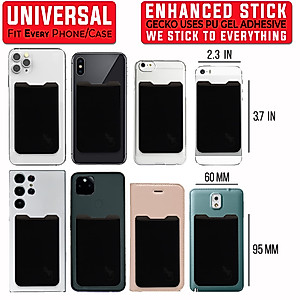 Gecko Travel Tech Phone Wallet - Stick On Card Holder Wallet for Cell Phones - Adhesive Card Pocket for Credit Cards and Money - Sticker for Cases - Phone Stand - BLACK BLACK