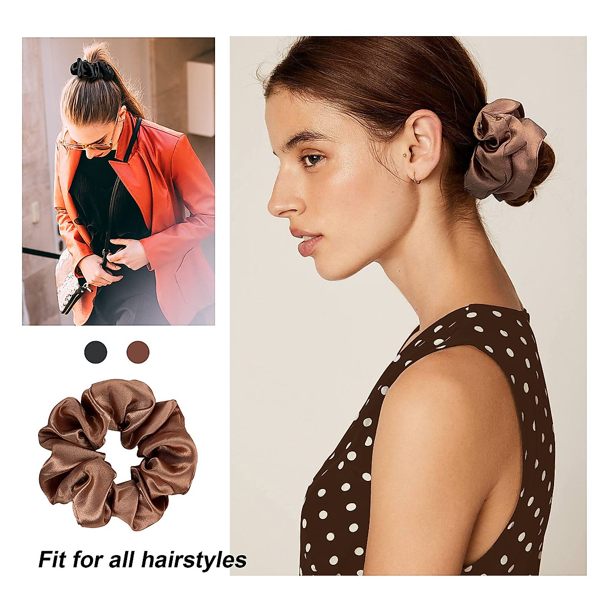 6 Pack Satin Hair Scrunchies, Kuaima Satin Hair Ties for Women Girls Soft Scrunchies for Frizz Prevention Hair Accessories Gift