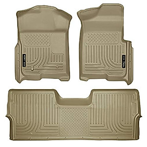 Husky Liners Weatherbeater Floor Mats | Fits 2009 - 2014 Ford F-150 SuperCrew Cab without Manual Shifter (Footwell Coverage) | Front & 2nd Row, 3-pc Tan - 98333