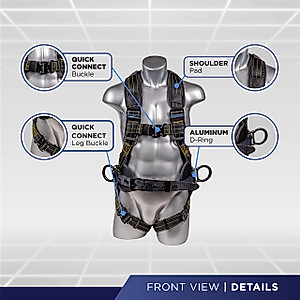 Palmer Safety Fall Protection Construction Safety Harness - QCB Chest and Legs - Aluminum D-Rings - Oil and Dust Resistant - OSHA and ANSI Compliant (Universal)