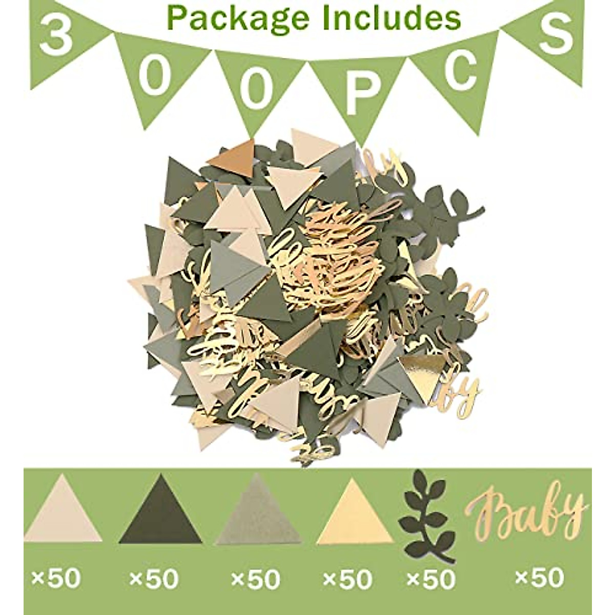 300 Pcs Greenery Baby Shower Decorations Baby Shower Confetti for Tables Sage Green Table Scatter Confetti with Eucalyptus for Wedding Birthday Baby Shower Gender Reveal Party Supplies（Green）