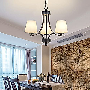 Vintage Black Chandelier Modern Luxury Large Ceiling Lamp 6-Lights Pendant Light Flush Mount Metal Ceiling Light Fixtures for Dining Room Kitchen Entryway-Black Gold 8