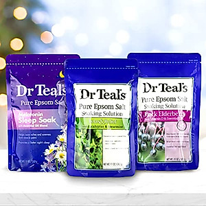 Dr. Teal's Pure Epsom Salt Trio Mothers Day Gift Set (Three 14oz Bags) - Relax & Relief, Melatonin Soak, & Black Elderberry - Give The Gift of Relaxation - Soothe Aches with at Home Spa Kit