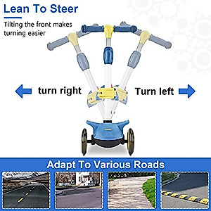 Wheelive 2 in 1 Kick Scooter with Removable Seat, 3 LED Wheels Kick Scooter for Kids, 4 Adjustable Height & Foldable Design Toddler Scooters Sit or Stand Ride for Boys & Girls 2-8 Years Old（Blue）