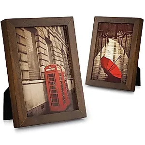 Emfogo 5x7 Picture Frame, Pack of 2 Rustic Picture Frames 5x7 with Real Glass, Solid Wood 5x7 Photo Frame for Table Top Display or Wall Mounted (Vintage Walnut)