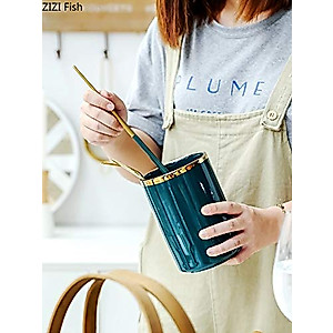 ZSQAI Ceramic Green Chopsticks Canister Ceramic Household Kitchen Utensils Cutlery Chopsticks Drain Basket Storage Rack