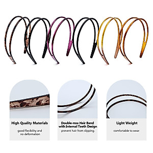 forenee Plastic Headbands - 6 Pack Double Row Teeth Comb Headbands - Non-Slip Headband with Teeth Hair -Accessories for Women Girls - 5 Colors