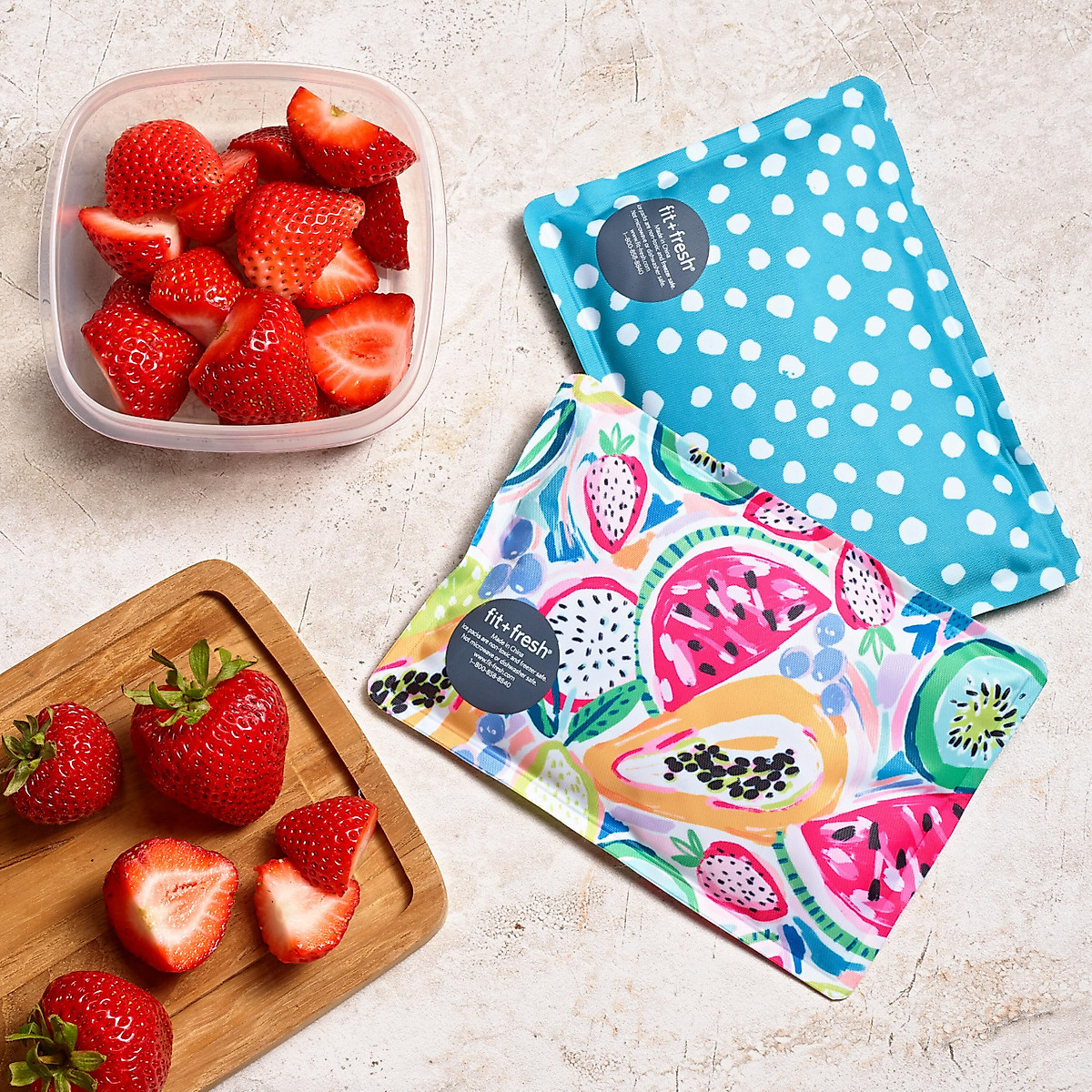 Cool Coolers by Fit & Fresh 2 Pack Soft Ice, Flexible Stretch Nylon Reusable Ice Packs for Lunch Boxes & Coolers, Fruit & Dot