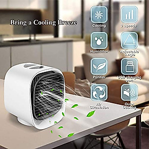 Sanjour Personal Air Cooler, Portable Mini Air Conditioner, 3 in 1 Coolers, Humidifier, Purifier with USB, 3 Speeds Desktop Cooling Fan for Office, Home, Dorm