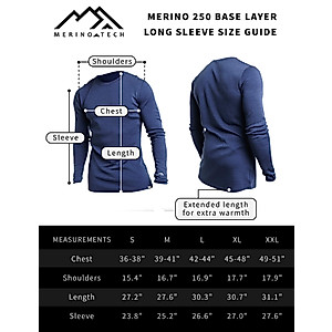 Merino.tech Merino Wool Base Layer - Mens 100% Merino Wool Long Sleeve Thermal Shirts Lite, Midweight, Heavyweight + Socks (Large, 250 Natural Merinos)