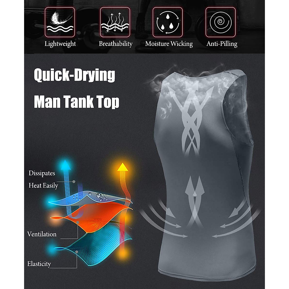 HIBETY Men's 3 Packs Sleeveless Compression Tank Top,Baselayer Cool Dry Compression Shirts(Black/Gray/White-03-L)