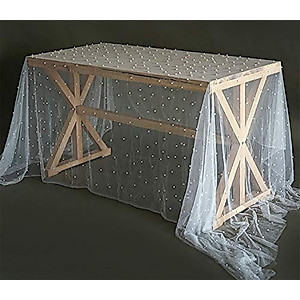 Table Runner Wedding Arch Decorations Table Line Bridal Shower Decor Fabric Romantic Pearl Lace Tablecloth for Events Embroidered Sheer Wrinkle Free White Dessert Table Cloth Chiffon Tulle White