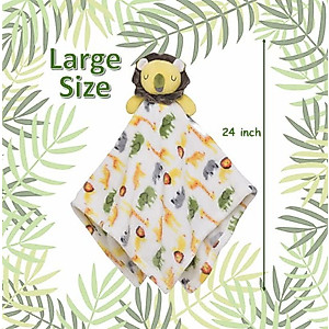 Baby Starters Large 24 inch Plush Snuggle Blanket with Toy Attached, Lion (Jungle Safari Animal Print)