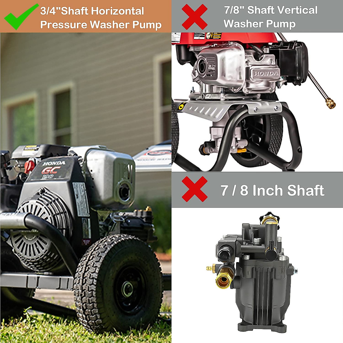 3/4'' Shaft Horizontal Pressure Washer Pump Max 3300 PSI @ 2.5 GPM & Power Washer Pump, Replacement Pump for Troy-Bilt, Karcher, Generac, Simpson, Honda, PowerStroke, Etc.