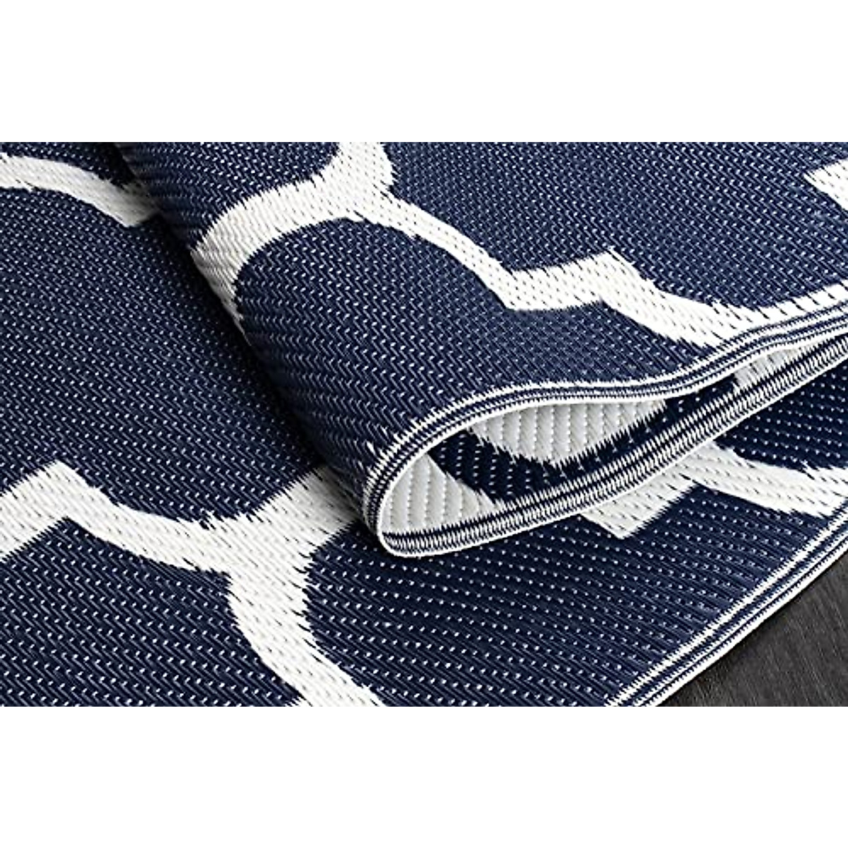 Beverly Rug Trellis Outdoor Rugs 10x13 Waterproof Reversible Plastic Straw Rug Outdoor Carpet, Outside Mat for Patio, Camping, Picnic, Porch, Deck, RV, Beach, Pool, Blue and White