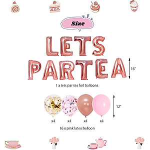 JOPARY Tea Party Decorations with LET'S PAR TEA Aluminum Foil Balloons Floral Tea Party Hanging Decorations Latex Balloons and Teapots Teacups Cupcake Toppers for Lets Par-Tea Party Decor