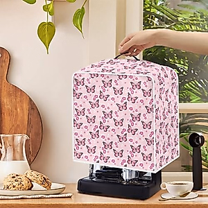 TODIYADDU Pink Floral Butterfly Coffee Maker Cover for Women Men Coffee Machine Cover with Top Handle Coffee Maker Appliance Cover for Kitchen Waterproof Cover for Home Appliances and Tools-L