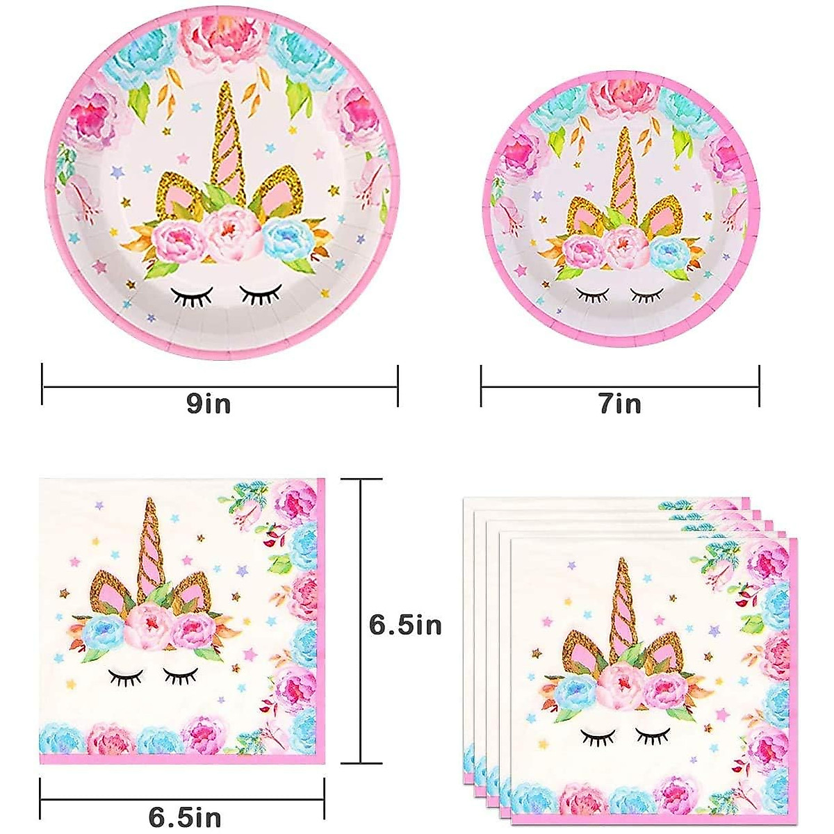 Unicorn Themed Birthday Party Plates Supplies