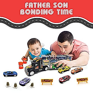 Toy Truck Transport Car Carrier Toy for Boys and Girls Age 3-10 yrs Old - Hauler Truck Includes 6 Toy Cars and Accessories - Car Truck Fits 28 Car Slots - Ideal Gift for Kids