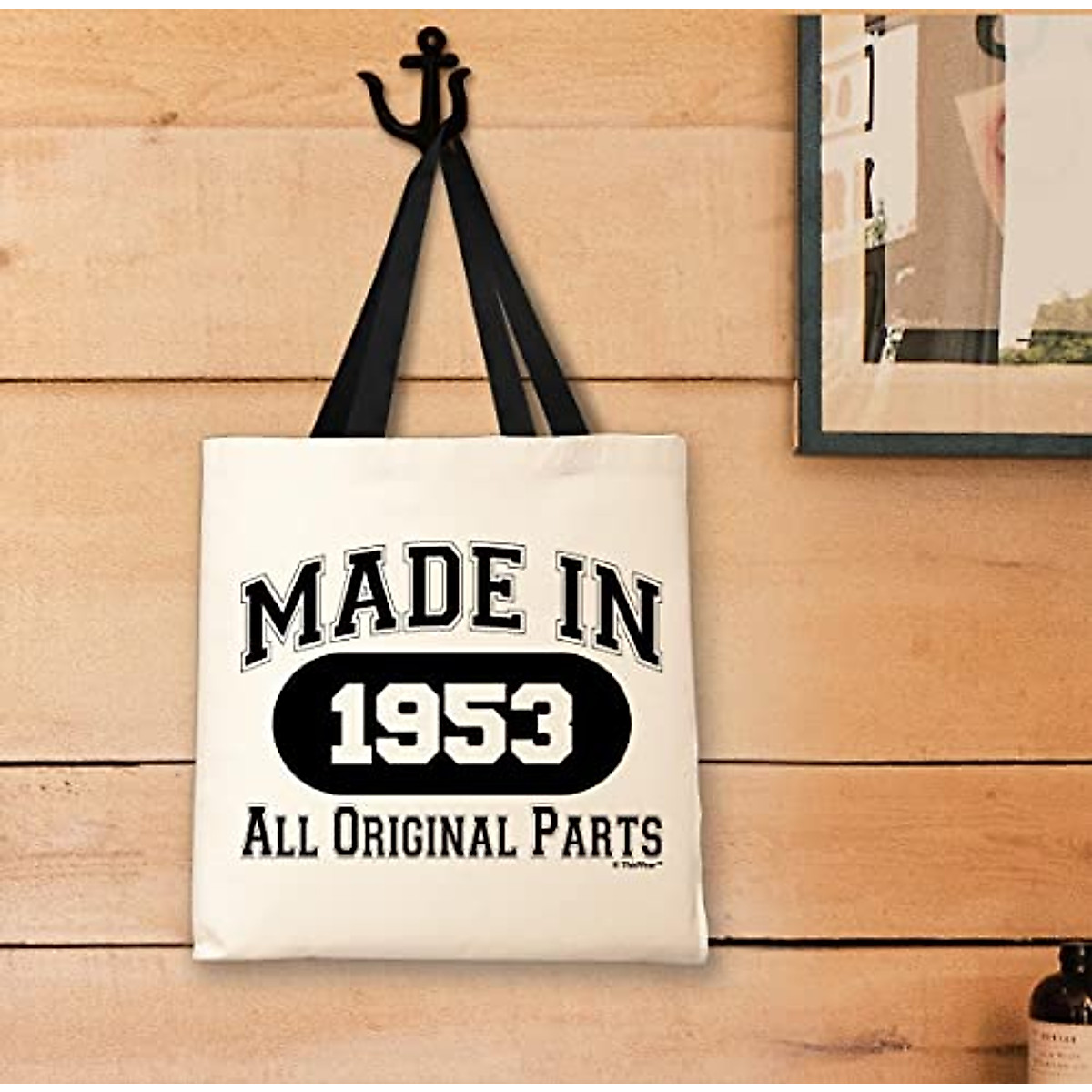 70th Birthday Presents Made In 1953 All Original Parts B-day Tote Bag Black Handle Canvas Tote Bag BD-67