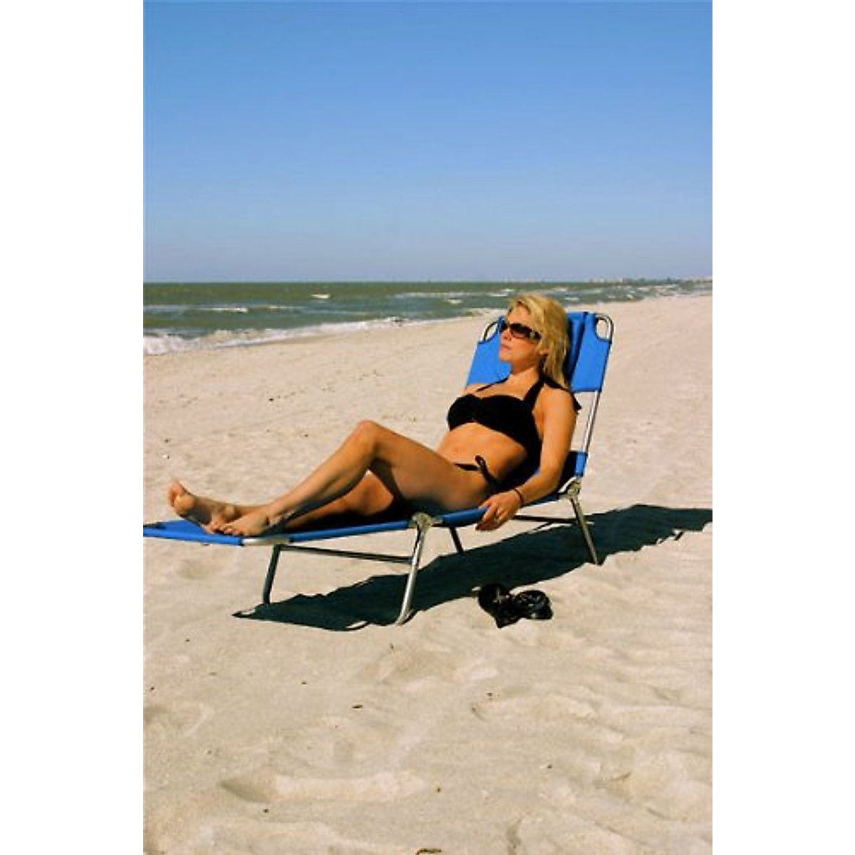 Ostrich Chaise Lounge Blue and White Striped 77.16 x 24.6 x 13.4 inches assembled