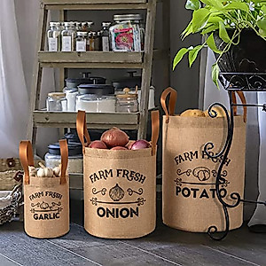 PARBEE Potato Storage for Pantry, Farmhouse Potato and Onion Holder Storage Bin, Kitchen Container Bags for Potato Onion Garlic with Handle, 3 Set