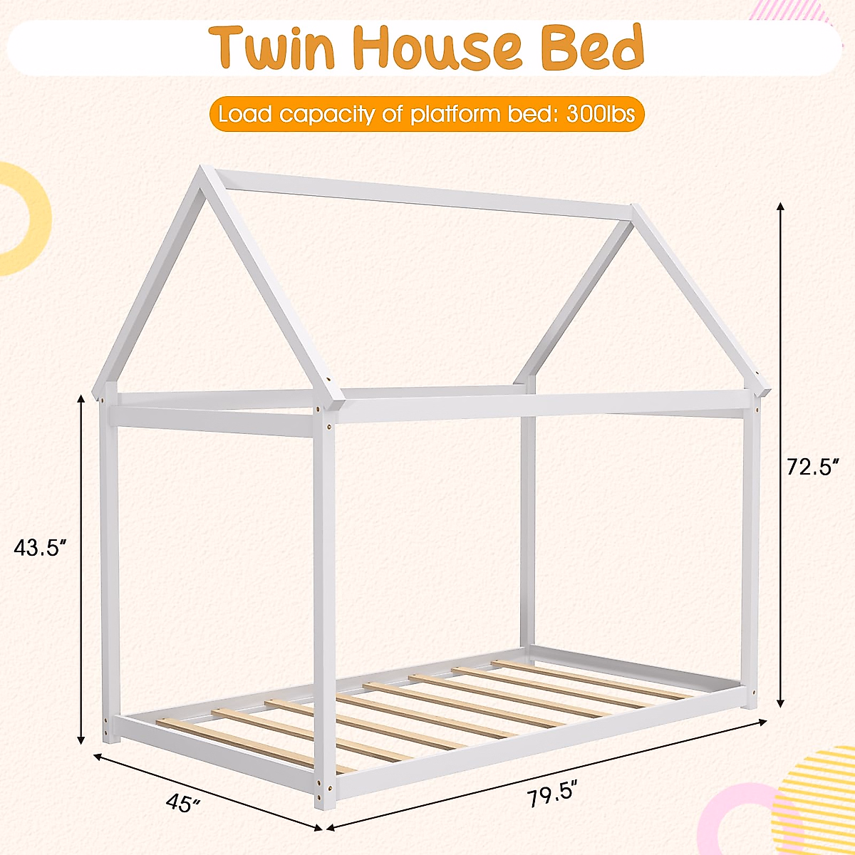 Giantex Twin House Bed, Wood Montessori Bed Frame with House Roof Canopy, Low Floor Bed with Sturdy Wood Slat Support, No Box Spring Needed, Twin Playhouse Bed for Kids Teens Boys Girls (White)