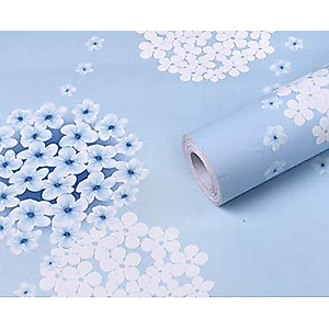 HOYOYO Hydrangea Peel and Stick Shelf Liner Paper, Blue White Floral Self-Adhesive Liner Dresser Drawer Bedroom Living Room Home Decoration 17.8 x 118 inch