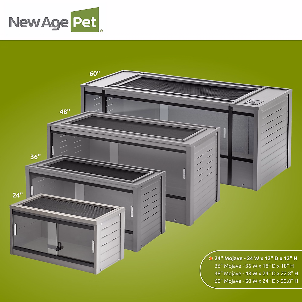 New Age Pet ECOFLEX 24-Inch Mojave Reptile Lounge in Grey - Durable Wood Plastic Composite Habitat with Ventilated Side Panels, Removable Sliding Glass Doors, and Mesh Screen Top