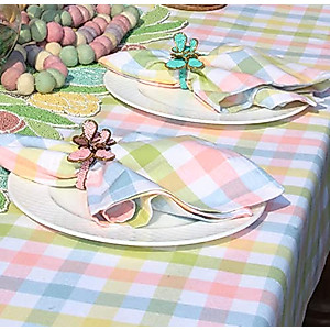 COTTON CRAFT Countryside Classic Gingham Buffalo Check Plaid Tablecloth - Premium Cotton - Spring Easter Bunny Luncheon Dinner - Table Cover - 52 inch x 70 inch - Yellow Multi Pastel