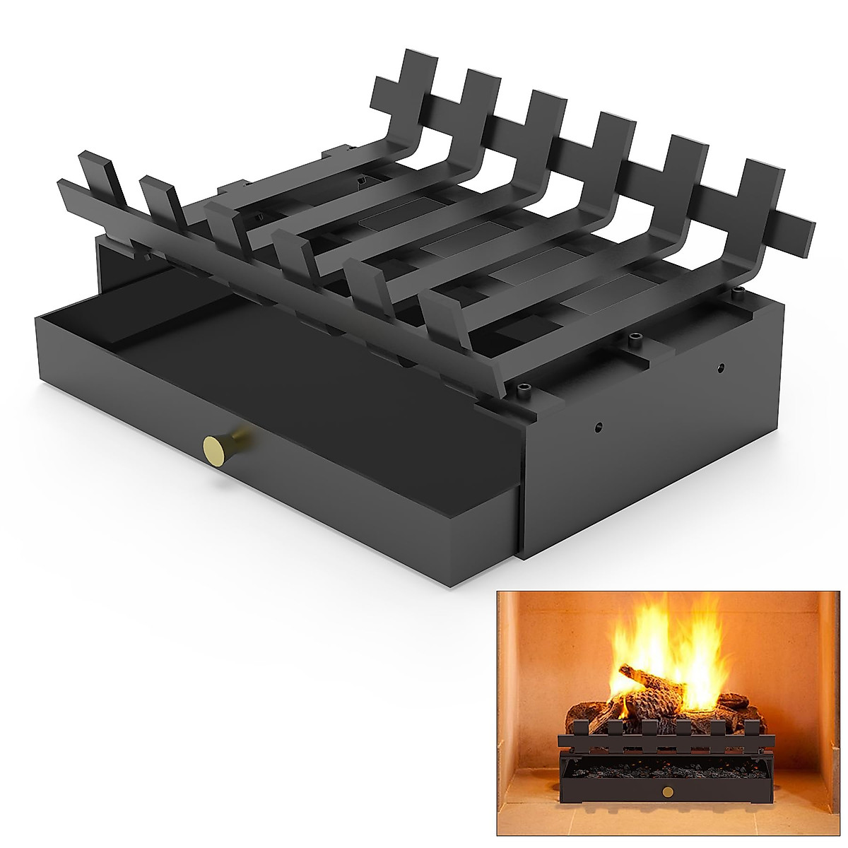 Mxclimate Fireplace Ash Tray Fireplace Log Grate kit,Ember Holder Fireplace Pan for Ash Collection,14'' Firewood Log Burning Rack Fire Grates for Indoor Outdoor Pit Camping Firepit