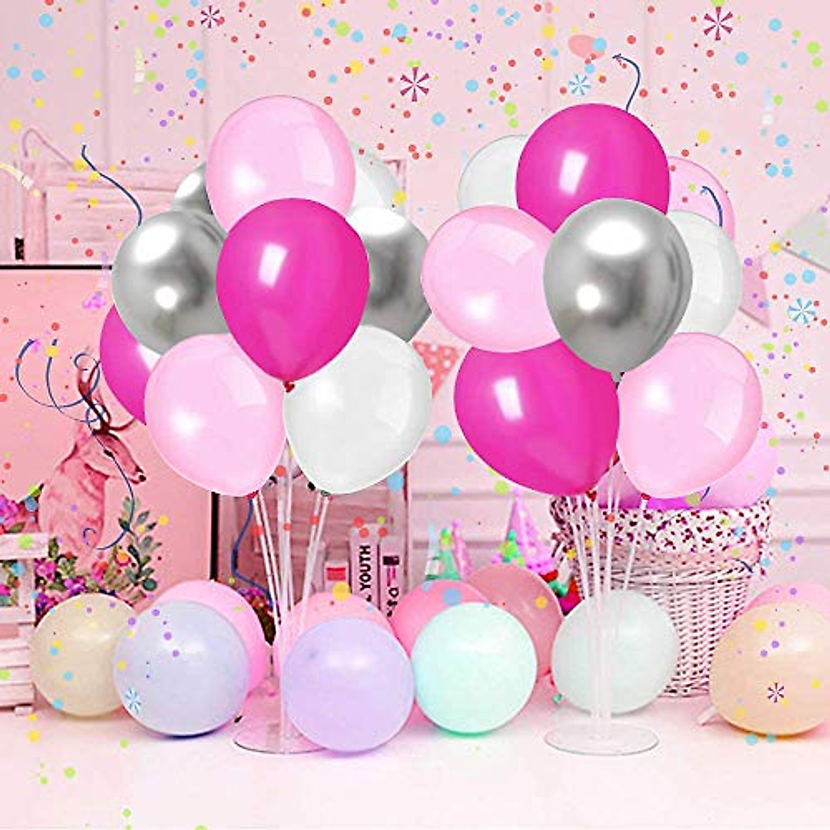 Pink Silver and White Balloons 60 pcs 12 inch Rose Red Latex Balloons Silver Metallic Balloons for Party Birthday Wedding Baby Shower Decorations