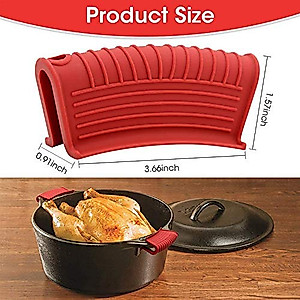 3Pcs Silicone Hot Handle Holder Non Slip Pot Holders Cover，Cast Iron Skillets Handles Covers Heat Resistant Pot Sleeve Grip Cookware Handle for Frying Cast Iron Skillet Metal Pan（Large red）
