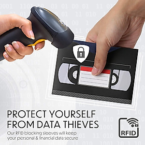 LotFancy RFID Blocking Sleeves (19 Pack, 14 Credit Card Sleeves + 5 Passport Sleeves) for Identity Theft Protection, Designed with Cassette Pattern