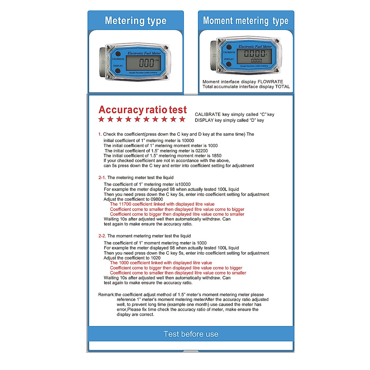 BORRITT 1" Inch Aluminum NPT Inlet/Outlet Threads LCD Electronic Digital Display Turbine Fuel Flow Meter 0.75-Inch Reducer Bushings for Measure Diesel, Kerosene,Gasoline Oil Water 32GPM Max Flow Rate