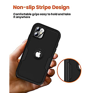 FireNova Design for iPhone 11 Case, with [Tempered Glass Screen Protector][Shockproof] [Dropproof],Protective Heavy-Duty 3 in 1 Tough Rugged Non-Slip Protective Phone Case Cover,6.1 Inch,Black