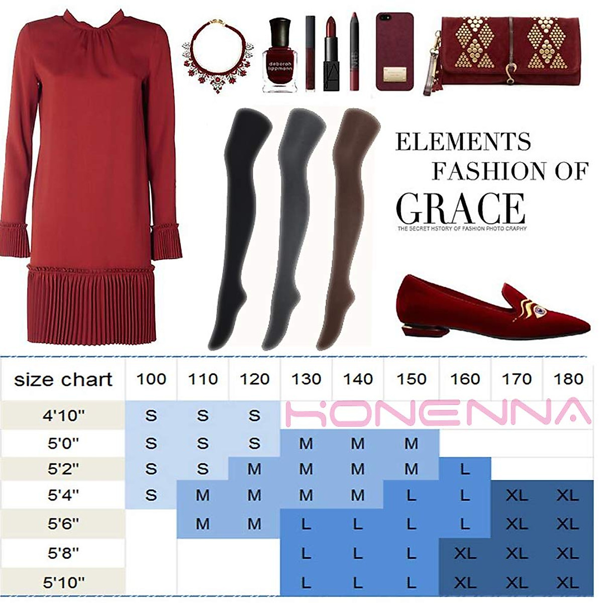 HONENNA Women's Control Top High Elastic Soft Opaque Pantyhose Tights, 1 Pair Pink L-XL