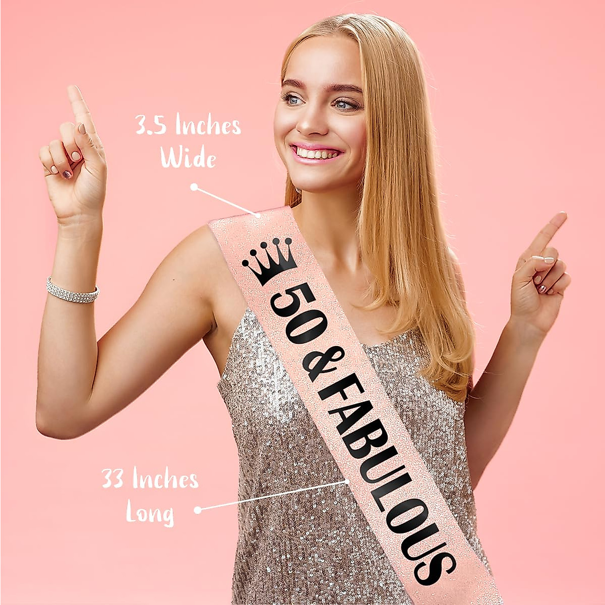 PartyForever Happy 50th Birthday Decorations for Women Rose Gold Supplies Big Set including Happy Birthday Banner with 50 and Fabulous Bday Sash for Her Party Decor