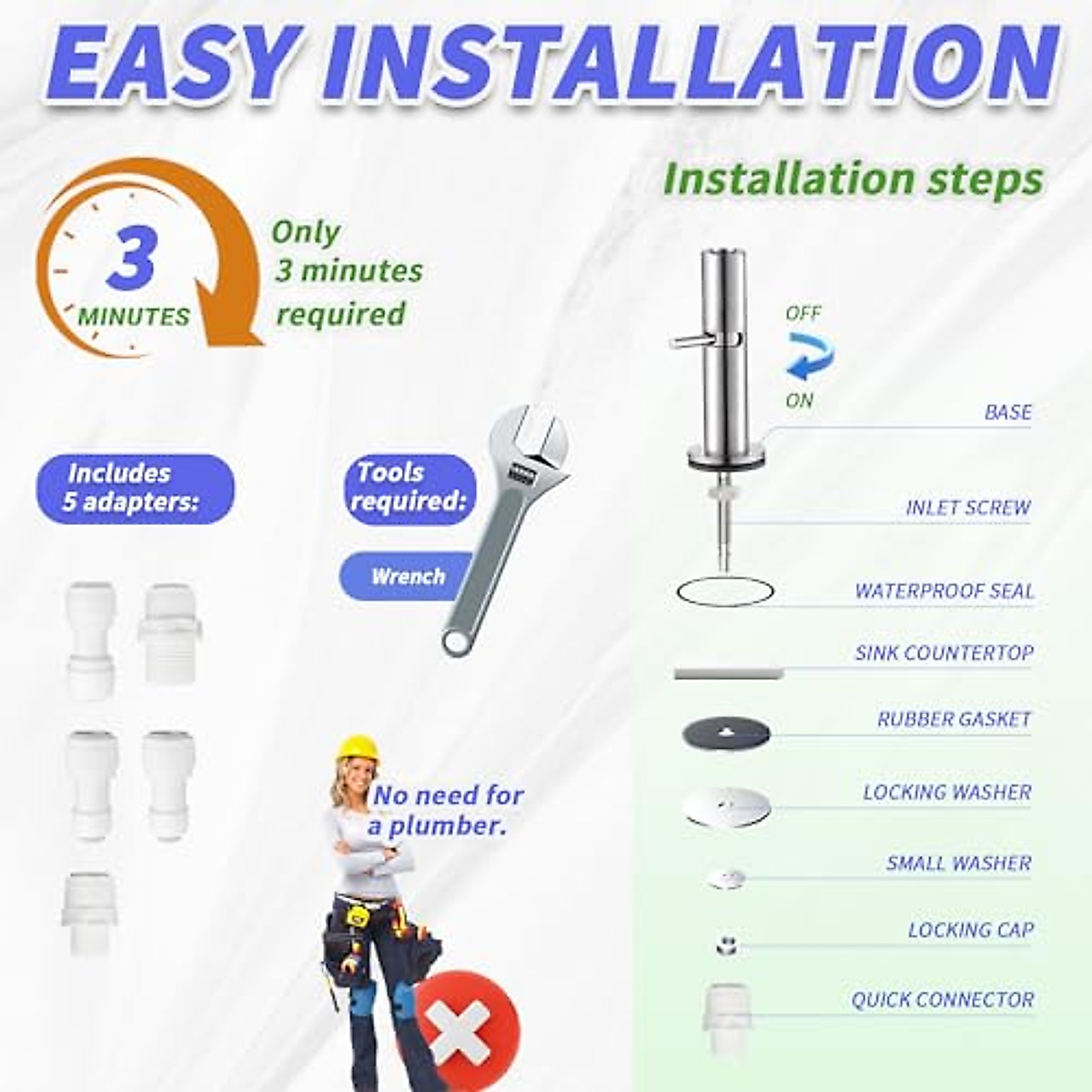 YAFIYGI Drinking Water Faucet for Kitchen Sink, Filtered Reverse Osmosis RO Faucet, 304 Stainless Steel Purified Water Dispenser Faucet