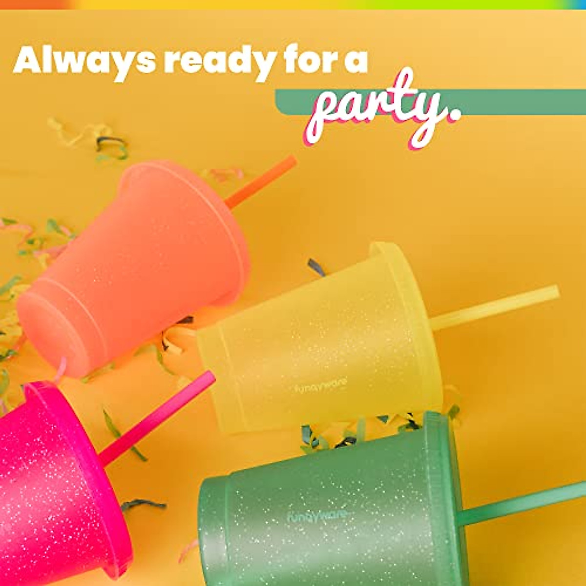 Kids Tumblers with Lids and Straws - 5 Reusable Cups with Lids and Straws, 16oz Glitter Tumbler Cute Cups for Kids in Rainbow Colors, Reusable Plastic Tumblers Cups with Lids and Straws for Smoothie