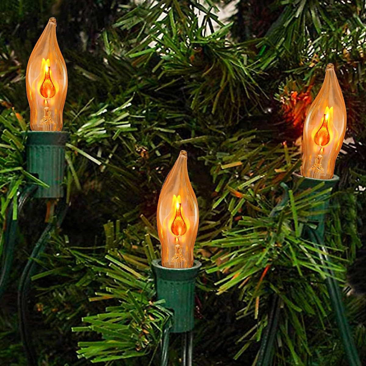 Christmas Flickering Light Bulbs 12 Pack C18 Flickering Flame Light Bulbs E12 Base Flickering Flame Bulbs 1 Watt/120 Volts for Christmas Candelabra Window Candle Lamp Christmas Replacement Bulbs
