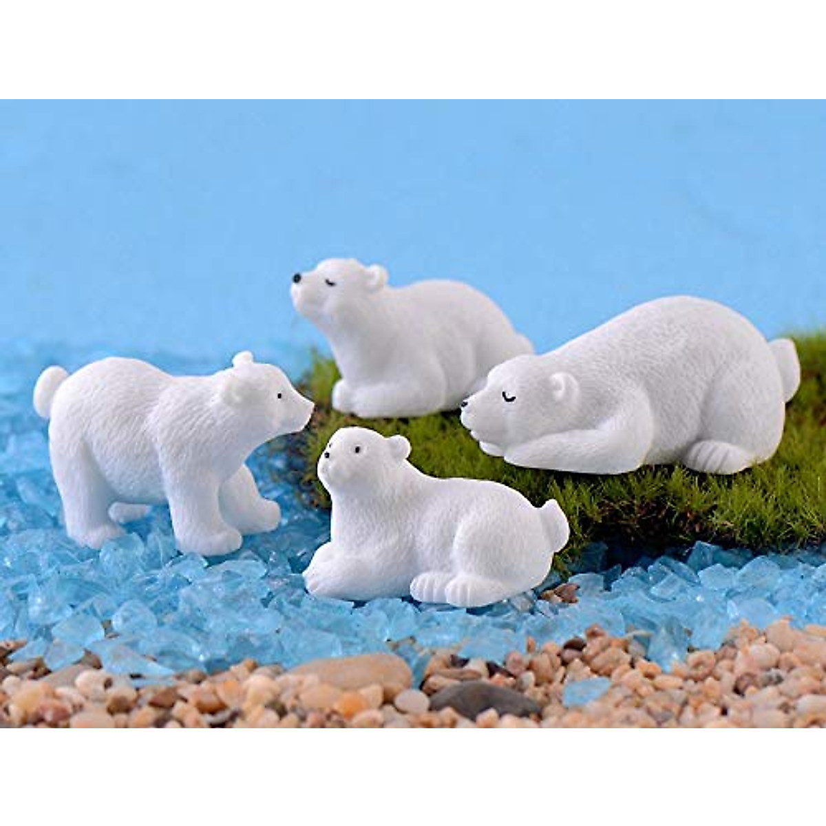 Exasinine Mini Animals Miniature Figurines Animals Model Fairy Garden Miniature Moss Landscape DIY Terrarium Crafts Ornament Accessories for Home Décor (Polar Bears, Set of 10)